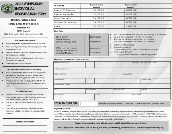 Symposium Registration 2023 – World Safety Organization